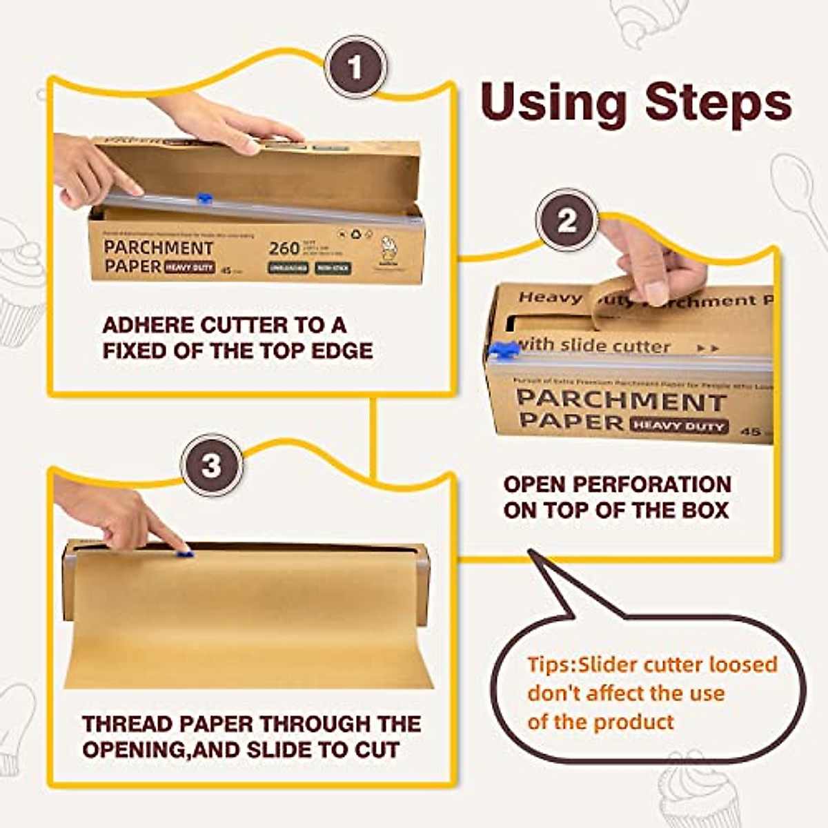 Katbite 15 in x 210 ft Unbleached Parchment Paper Roll for Baking & Slide Cutter for 15 Inches Plastic Food Wrap