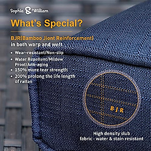 Sophia & William 12 PCS Patio Furniture Set with 45-Inch Fire Pit Table All-Weather Rattan Outdoor Sectional Sofa Patio Conversation Set w/9 Navy Blue Sofa Seats, 2 Tempered Glass Table