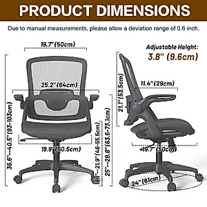 KOLLIEE Mesh Home Office Chair Ergonomic Swivel Office Desk Chair with Adjustable Lumbar Support Black Comfortable Computer Chair with Flip up Arms