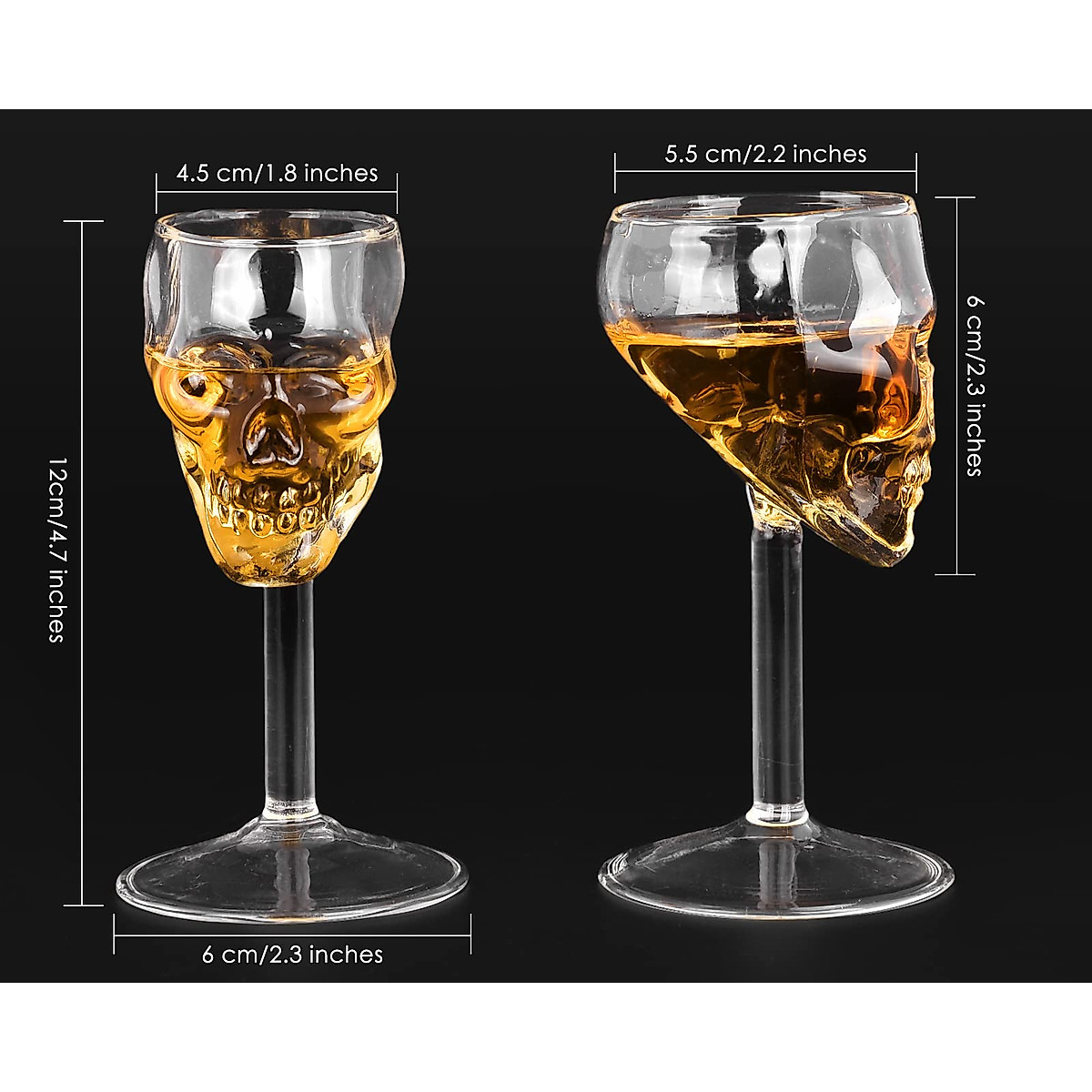DS. DISTINCTIVE STYLE Skull Shot Glass 2 Pieces Double Shot 75 Milliliter 2.5 Ounce Whiskey Glass
