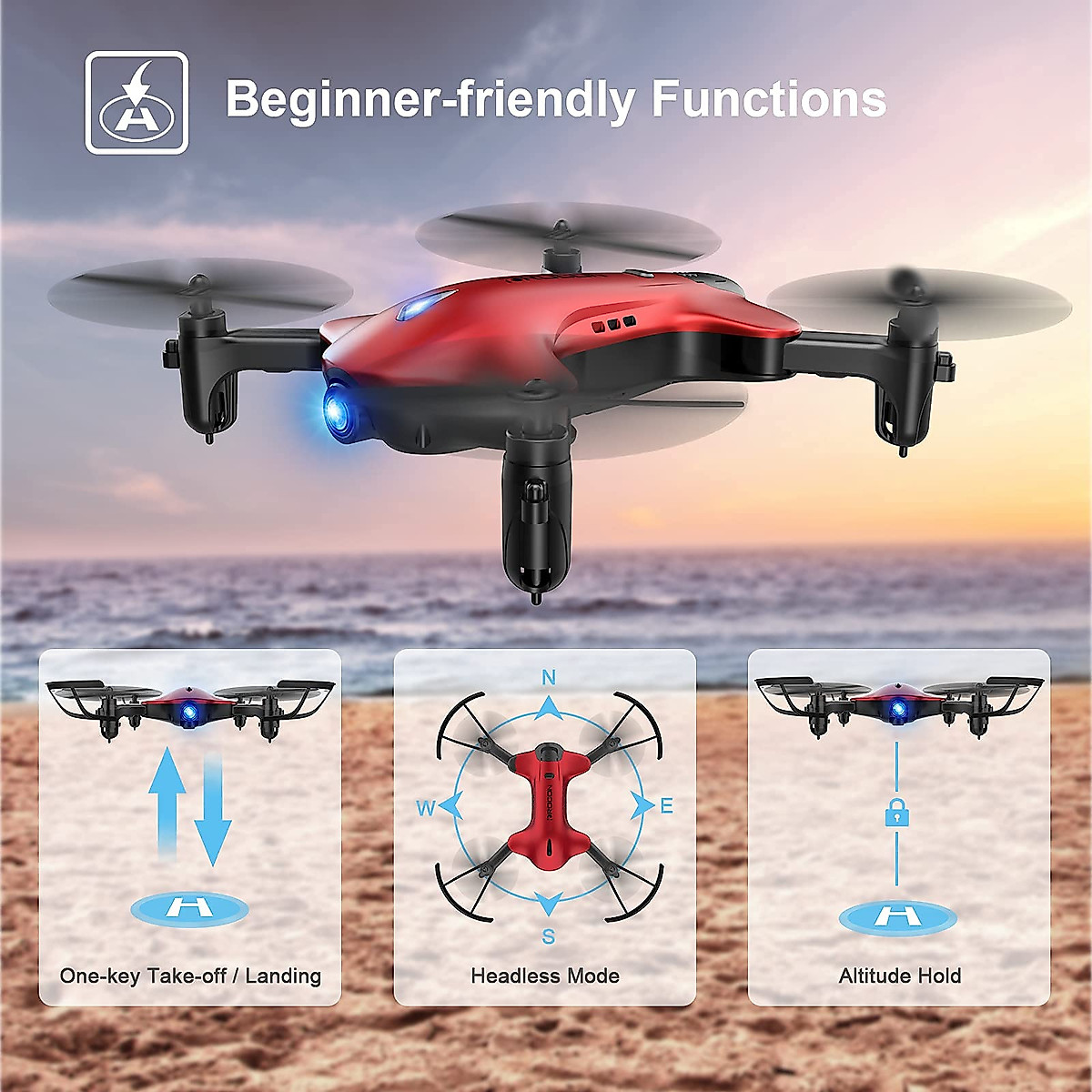 Drone for Kids, Spacekey FPV Wi-Fi Drone with Camera 1080P FHD, Real-time Video Feed, Great Drone for Beginners, Quadcopter Drone with Altitude Hold, One-Key Take-Off, Landing Foldable Arms (Red)
