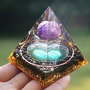 12 Zodiac Orgone Crystal Pyramid, Natural Amethyst with Obsidian,Healing Crystals Pyramid for Protection Chakra, Unique Constellation Pyramid for Positive Energy, Healing Money Health(Virgo)