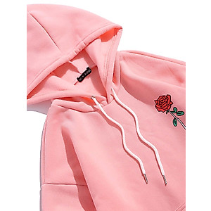 ZAFUL Men's Fleece Hoodie Unisex Rose Letter Print Hooded Pullover Kangaroo Pocket Sweatshirt Pink L