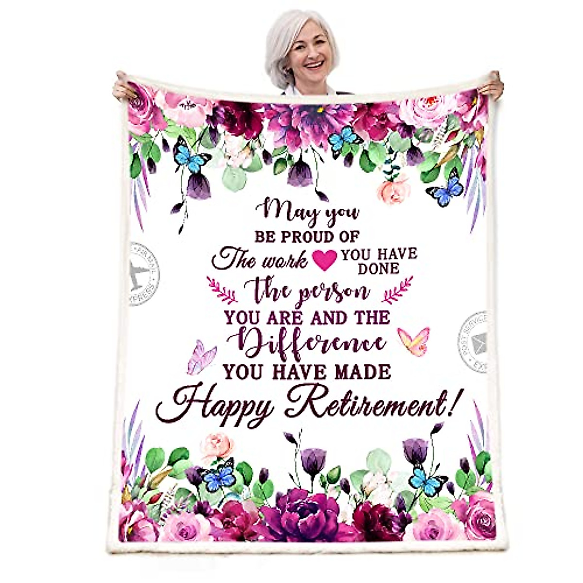 Onecmore Happy Retirement Throw Blanket Gifts for Women Best Female Retirement Gifts Ideas Print for Mom,Nurse,Doctor,Teacher,Police Lightweight Cozy Home Decor Soft Warm for Living Room Sofa 50"x60"