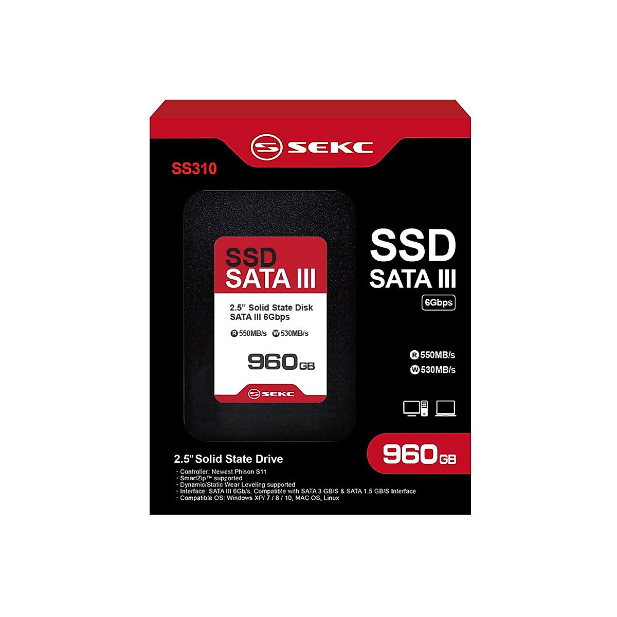 SEKC 960GB SSD SATA III 6 Gb/s, Up to 550/530 MB/s Read/Write Speed, Internal 2.5" 7mm (SS310960G)