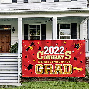 Graduation Party Decorations 2022 Red - Large 78” x 45” Congrats Graduation Banner Party Supplies - Class of 2022 Graduation Decorations for Any Schools or Gradesr Indoor/Outdoor Home Door Décor