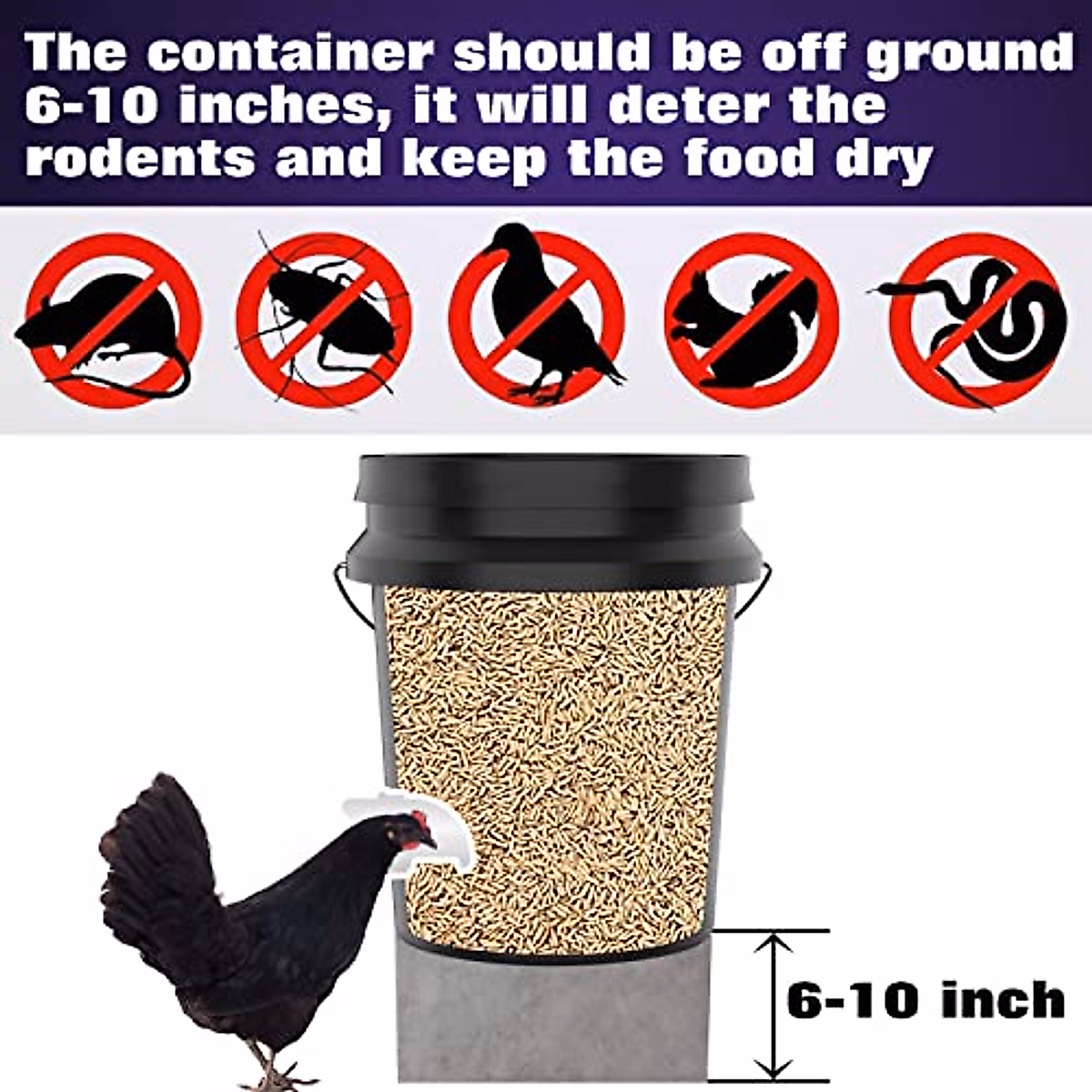DIY No Waste Chicken Feeder Kit,8 Ports with Rodent Proof Covers,Automatic Poultry Feeder for Barrel Bucket Bin Tub,Feeding Chicken Ducks,BPA Free