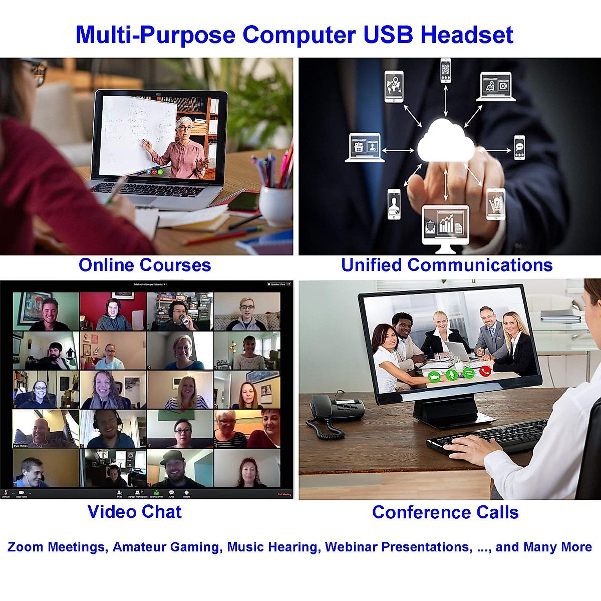 USB Headset with Microphone Noise Cancelling and Volume Controls, Computer PC Headphone with Voice Recognition Mic Works for Dragon Teams Zoom Skype Softphones Conference Calls Online Education etc