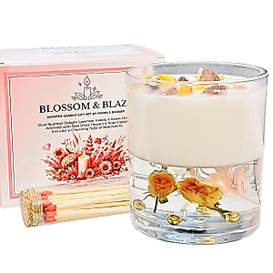 Moira's Bazaar Dual Scented Candle for Women,50+ Hours Burn,Lavender Vanilla & Sweet Orange,Hand Crafted Home Aromatherapy,Pure Soy,Jelly,Dried Flowers,Match Sticks Tube,Gift;11 oz