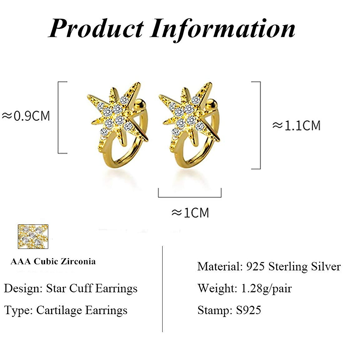 Simple CZ Star Cuff Wrap Earrings Cute Snowflake Crystal Twinkle Helix Cartilage Clip on Earrings Non Piercing Cartilage Earrings Hexagram ear cuff (snowflake ear cuff-gold)