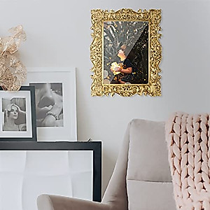 GUOER 5x7 Picture Frames Vintage Photo Frame with Glass Front Antique Picture Frame for Tabletop Wall Hanging (5x7, Shiny Golden)