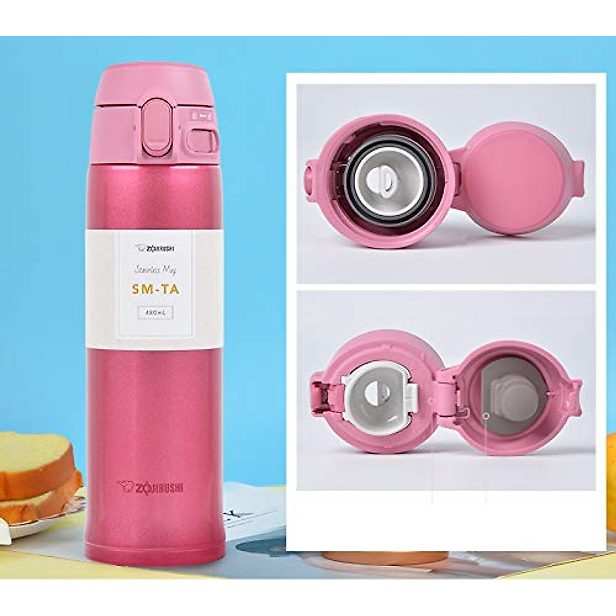 Zojirushi SM-TA48PA Stainless Steel Vacuum Insulated Mug, 16-Ounce, Pink