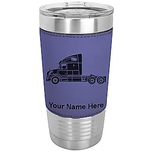 LaserGram 20oz Vacuum Insulated Tumbler Mug, Truck Cab, Personalized Engraving Included (Faux Leather, Dark Purple)