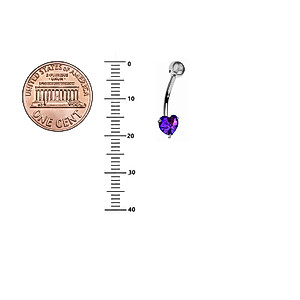 Ritastephens 14k Solid White Gold Amethyst Heart Belly Button Navel Ring Body Art