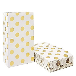 ADIDO EVA 100 PCS Gold Polka Dot Paper Bags Small Paper Party Treat Bags 5.1 x 3.1 x 9.4 Inch
