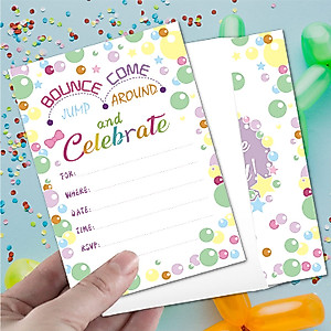 Knibeo Bounce House Party Invitations - Jumping Party Invitations, 4x6 Inches Kids Birthday Invitations Cards Set of 20 with White Envelopes