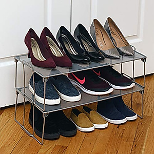 YBM HOME Stackable Shelf Storage Rack for Kitchen, Bathroom, and Office, Silver Mesh Wire Stainless Steel Organizer with Interlocking Legs, Foldable Design to Put Away (Large)