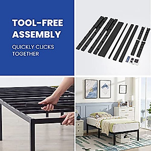 HiBed Twin Metal Platform Bed Frame,14" Low Profile Mattress Foundation, Heavy Duty Steel Slat/Easy Assembly/No Box Spring Needed/Modern Black Finish