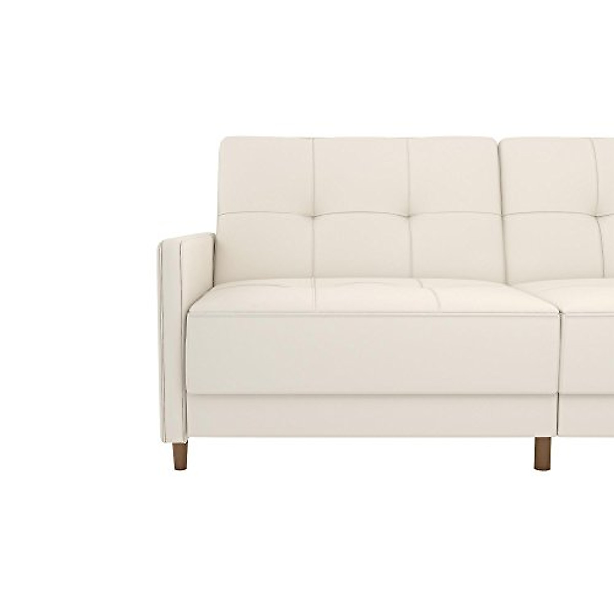 DHP Andora 76 Inch Futon Sofa Bed in Faux Leather, Modern Upholstered Couch Sleeper with Button Tufted Back and Seat, White