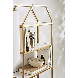 Kate and Laurel Adela Modern Octagon Wall Shelf, 18.25 x 7.5 x 41, White and Gold, Glam 4-Tier Shelf for Storage and Display