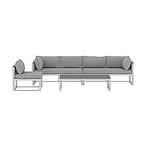 Walker Edison Macae Contemporary 4 Piece Modular Plank Design Outdoor Sectional, Set of 4, Grey