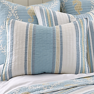 Levtex Home - Kailua Quilt Set - King Quilt + Two King Pillow Shams - Stripe - Blue Teal Taupe Cream - Quilt (106x92in.) and Pillow Shams (36x20in.) - Reversible - Cotton Fabric