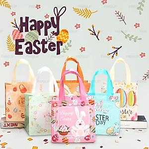 6PCS Easter Egg Hunt Bags Happy Easter Bunny Carrot Chick Egg Gift Bags with Handles, Easter Treat Bags, Multifunctional Non-Woven Easter Bags for Gifts Wrapping, Egg Hunt Game, Easter Party Supplies , 8.3×7.9×5.9inch