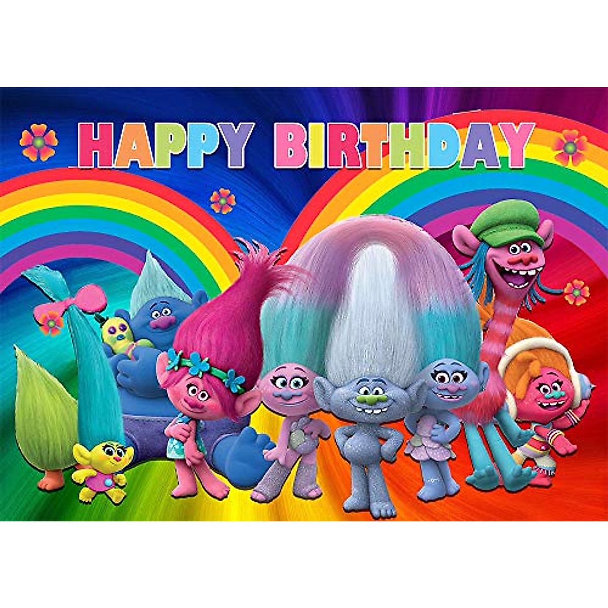 Trolls Poppy Photography Backdrop Kids Happy Birthday Party Banner Rainbow Colorful Photo Background Cake Table DecorPhoto Studio Props 5x3ft