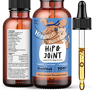HUGGIBLES Hip & Joint Support Liquid Supplement for Dogs & Cats – Daily Supplement for Mobility Support with Glucosamine, MSM, Chondroitin – Reduce Pain & Inflammation – Antioxidants for Longevity