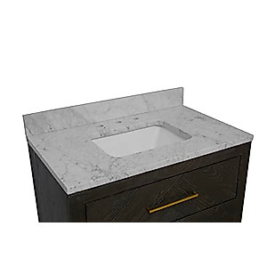 Avery 36-inch Bathroom Vanity (Carrara/Dark Oak): Includes Dark Oak Cabinet with Stunning Carrara Marble Countertop and White Ceramic Sink