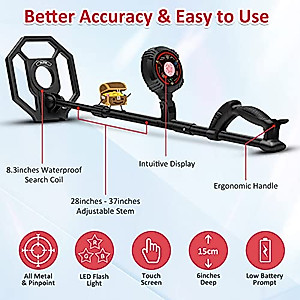 DR.ÖTEK Metal Detector for Kids, 8.3 Inch Waterproof Junior Metal Detector with Innovative Search Coil, Exclusive DIC/Pinpoint Mode, Touch Screen, Adjustable Stem, LED Display & Buzzer, Easy to Use