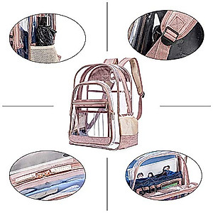 Asdomo Clear Backpacks, Heavy Duty Transparent PVC Bookbag with Adjustable Straps, See Through Backpack for College, Work, Security Travel & Sports