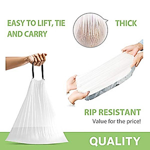 2.5 Gallon 220pcs Strong Drawstring Trash Bags Garbage Bags by Teivio, Bathroom Trash Can Bin Liners, Small Plastic Bags for Home Office Kitchen, White
