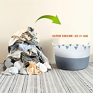 TerriTrophy XXXXLarge Cotton Rope Blanket Basket 22in x 22in x 16in Woven Laundry Hamper Storage Basket for Towel, Toys, Diaper, Laundry Basket