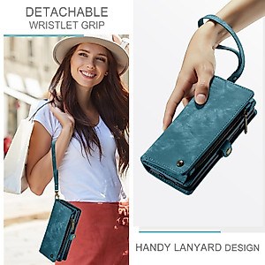 Kowauri for Samsung Galaxy Z Fold 5 Case,Zipper Purse Magnetic Folio Leather Wallet Case with S Pen Holder Wrist Strap Card Holder Shockproof Protective Cover for Samsung Galaxy Z Fold 5 5G (Blue)