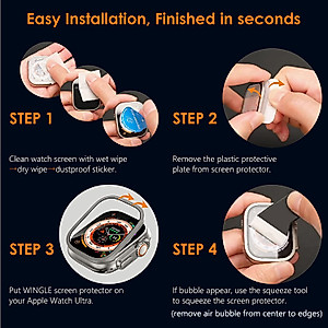 WINGLE 2-Pack for Apple Watch Ultra Screen Protector 49mm Case, 9H Tempered Glass + Titanium Alloy Frame [Keep Original] [Sensitive Touch] Protective Glass Film for iWatch Ultra,Original + Orange