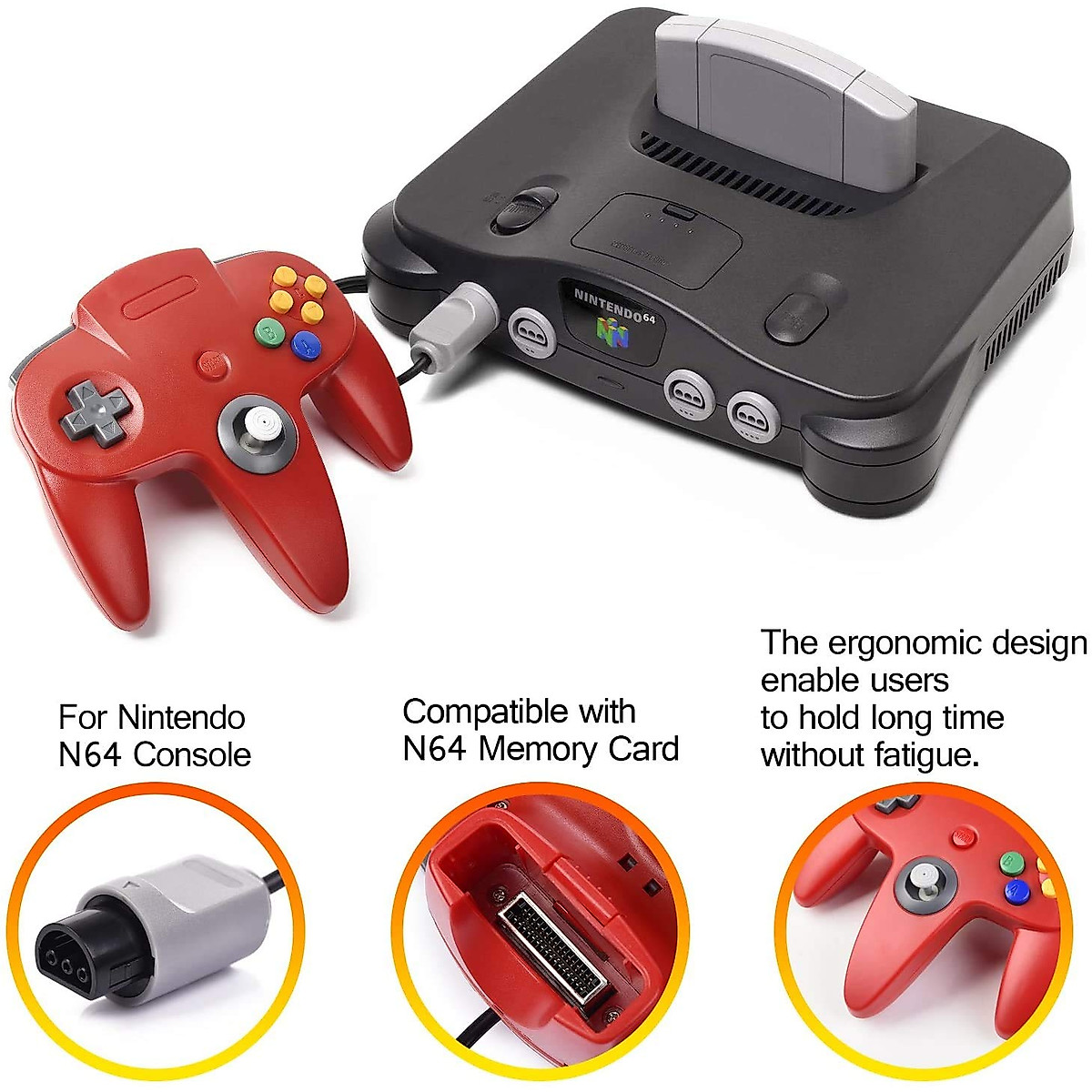 miadore 2 Pack Classic N64 Controllers (Blue/Red) Bundle with 2 Pack 6FT N64 Controller Extension Cable for N64 Console Video Games