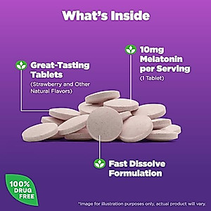 Natrol Sleep Melatonin 10mg Fast Dissolve Tablets, Nighttime Sleep Aid for Adults, 30 Strawberry-Flavored Melatonin Tablets, 30 Day Supply