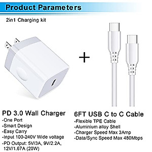 Pixel 7 Charger Block, USB C Fast Charger 20W Power Adapter Plug Android Phone Charger Box with 6ft USB C to C Cable for Pixel 7 Pro 6a 6 5a 5 4 3 2 XL, Samsung S22 Ultra S21 FE 5G S20 A53 A73 A23 A13