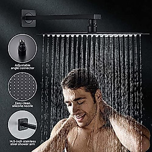 Ackwave Shower Faucet Matte Black Shower System with 8 Inches Rain Shower Head and Handheld Spray Bathroom Luxury Rain Shower Faucet Set Complete Wall Mounted