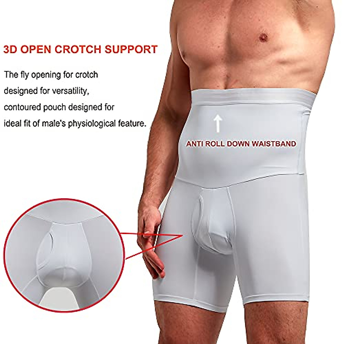 Topeller Men Tummy Control Shorts High Waist Slimming Body Shaper Compression Shapewear Belly Girdle Underwear Boxer Briefs (White, 3X-Large (waist:44-47"))