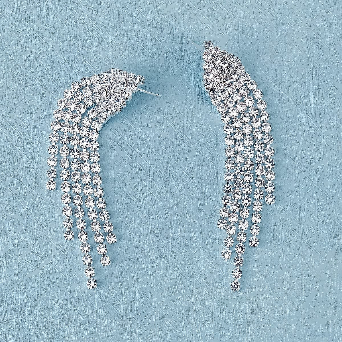 Mlouye Silver Tone Clear Rhinestone Chandelier Dangle Earrings for Women, Triangle Dangling Fringe Crystals Pierced Earring for Prom Party Jewelry