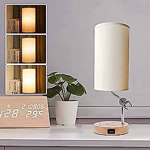 Unfusne Bedside Lamp with Wireless Charger,Nightstand Lamp with USB Port,Dimmable Modern Table Lamp,Touch Lamps for Bedrooms Living Rooms Beside Table,5W Bulb Included