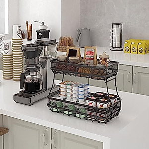 OKZEST 2 Tier Fruit Basket, Vegetable Fruit Basket Bowl for Kitchen Countertop, Metal Fruit Storage Stand Holder Organizer for Bread Snack Potato Onion Produce