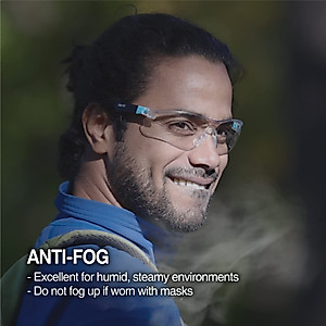 DEX FIT Safety Glasses SG210, Z87 Eye Protection, Anti-Fog & Scratch Resistant, Adjustable for Women and Men, UV Protection (Black & Blue Frame, Clear Lens)