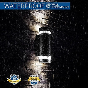 Hyperikon LED Porch Sconce Light, 12W Cylinder, Modern Outdoor Wall Lamp, 4000K Daylight, Black, Photocell, UL, 2 Pack