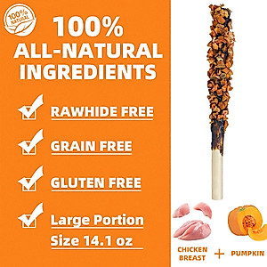 HEYISME Chicken Wrapped Sticks Pumpkin Dog Treats,14.1oz Rawhide Free Natural Dental Chews,Dog Training Treats,Dog Teeth Cleaning