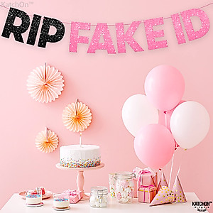 KatchOn, Black and Pink RIP Fake ID Banner - Glitter, 10 Feet, No DIY | 21st Birthday Banner, 21st Birthday Decorations for Her | 21st Birthday Sign, Happy 21 birthday decorations | Finally 21 Banner