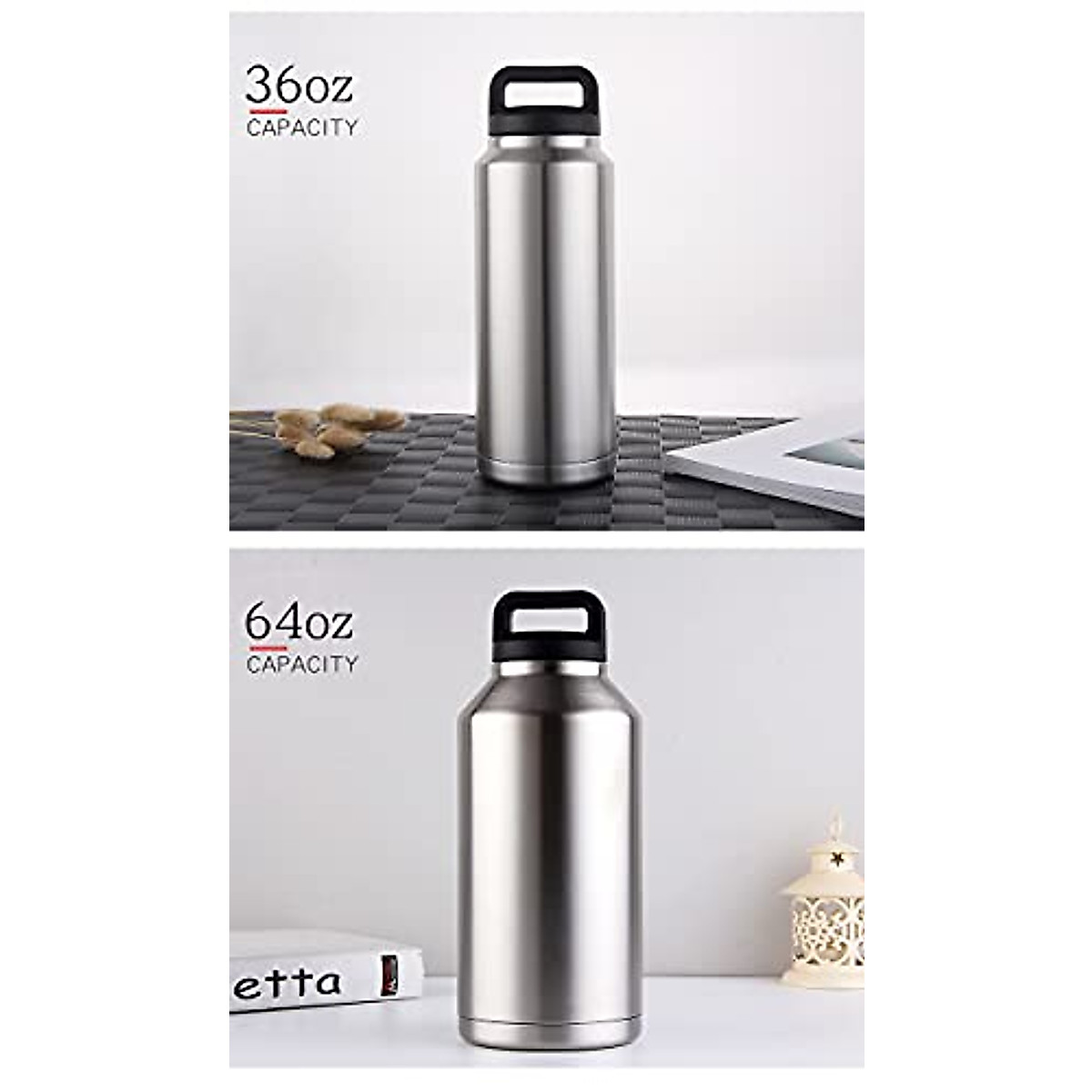 GORILLA GEAR Vacuum Insulated 36 oz Leak-Proof Water Bottle || Double Walled Stainless Steel - Midnight Black