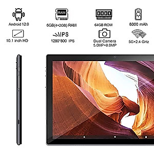 Android Tablet 10 inch, Android 12 Tablet, 6GB RAM 64GB ROM, 512GB Expand Android Tablet with Dual Camera, 5G & 2.4G WiFi, Bluetooth, 8000mAh, HD Touch Screen, Google GMS Certified